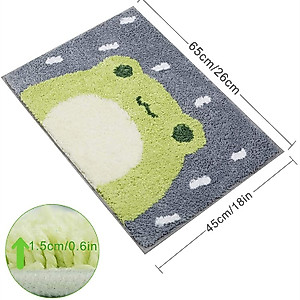 Ankah Bath Mat Cute Shower Rug, Luxury Shaggy High Absorbent and Anti Slip, Machine Washable Fit for Bathtub, Shower and Bath Room, 18" x 26", Little Frog