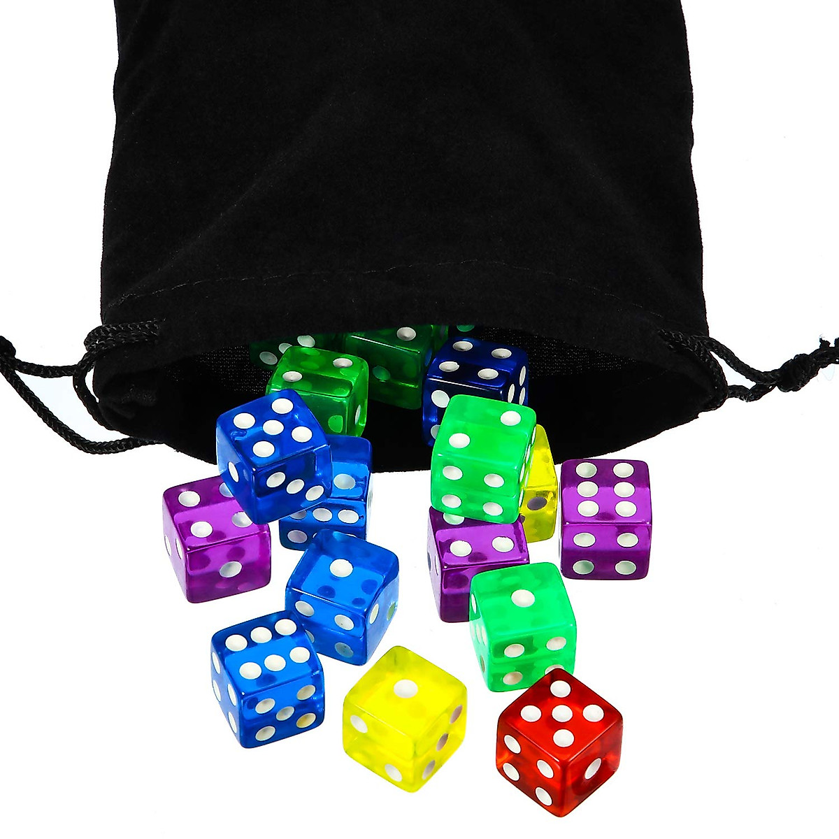 [50 Pieces] 6-Sided Games Dice Set, Colored Dice with Black Velvet Pouches for Playing Games, Like Board Games, Dice Games, Math Games, Party Favors