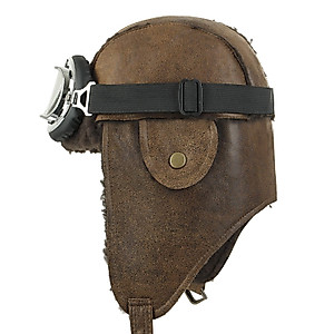 ililily Aviator Hat Winter Snowboard Fur Ear Flaps Trooper Trapper Pilot Goggles Light Brown