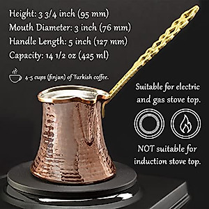 Volarium Turkish Coffee Pot, Greek Arabic Coffee Maker, Hammered Copper Coffee Cezve, Stove Top Coffee Maker (Large)