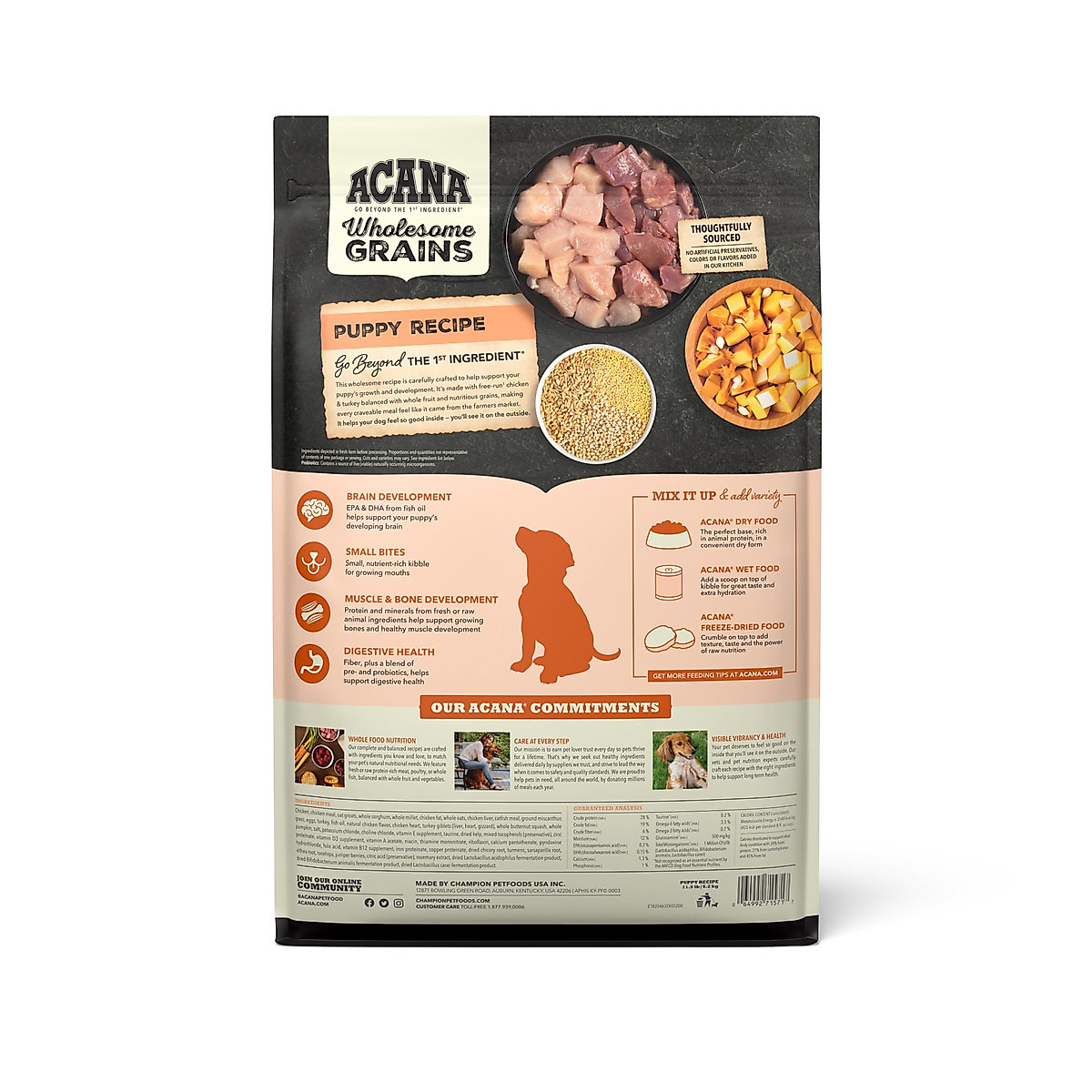ACANA Wholesome Grains Dry Dog Food, Puppy Recipe, Real Chicken, Eggs and Turkey Dog Food Recipe, 11.5lb