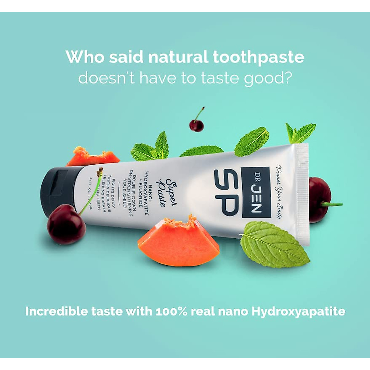 Dr Jen Super Paste Natural Remineralizing Toothpaste with 10% Nano Hydroxyapatite + Fluoride, Dentist Recommended, for Sensitive Teeth, Freshens Breath, Strengthen Enamel (3.4 oz)