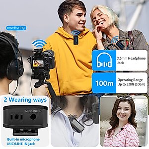 BOYA BY-XM6-S2 Wireless Lavalier Microphone 2.4GHz Dual Channel Wireless Lapel Microphones for Cameras DSLR Camcorder Clip on Lapel Mic for Video Recording YouTube Vlogging Interview 328ft Range