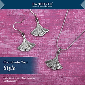 DANFORTH – Ginkgo Leaf Necklace – Pewter Nature Pendant & 18 In Sterling Silver Snake Chain, Nickel-Free – Trendy Boho Jewelry For Women – Handmade Necklaces for Women – Made In USA