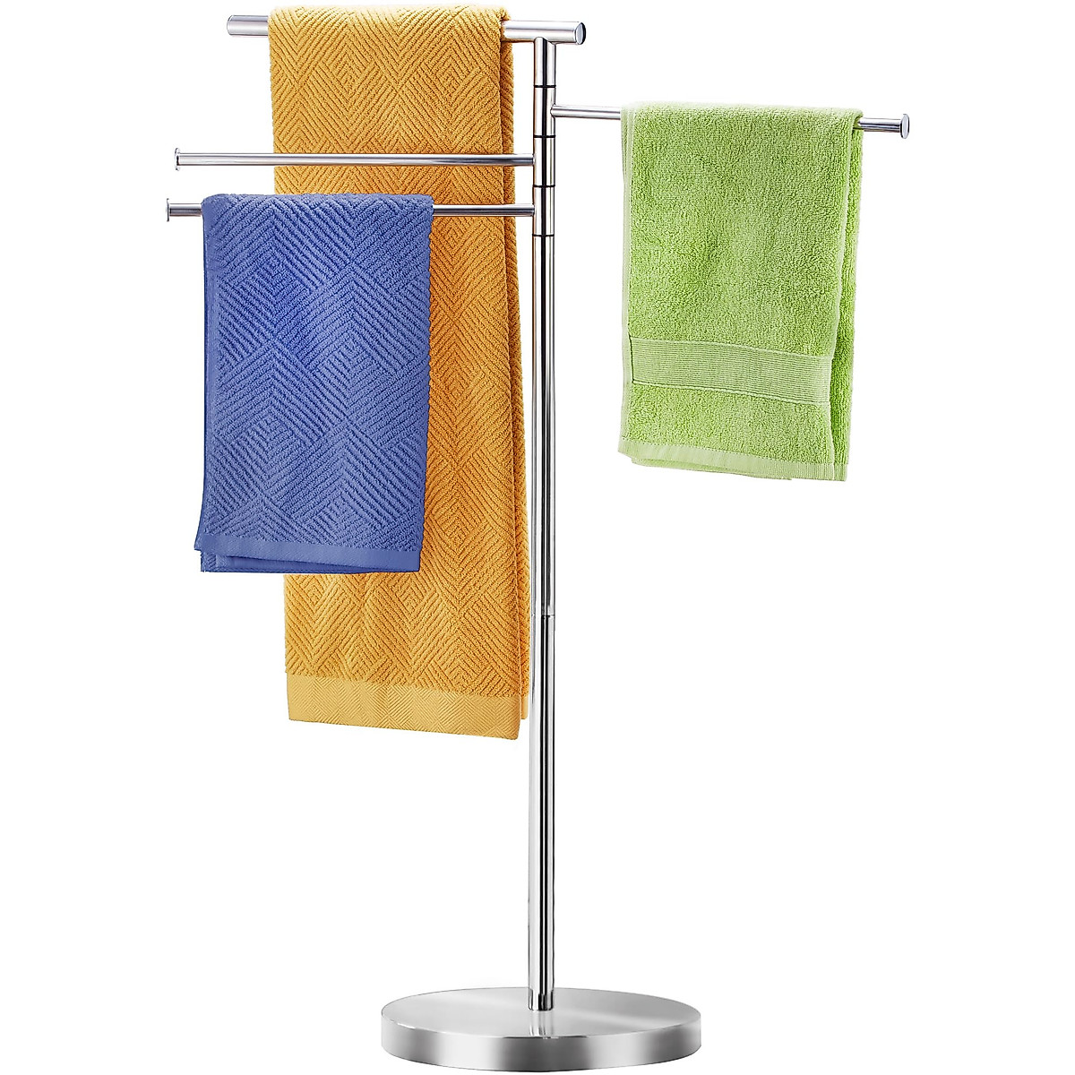 Freestanding Towel Rack, 40 Inch Tall Standing Towel Racks for Bathroom with Weighted Base, Modern Floor Towel Drying Holder Stand with 4 Swivel Arms, Stainless Steel, Chrome, YOFOVI