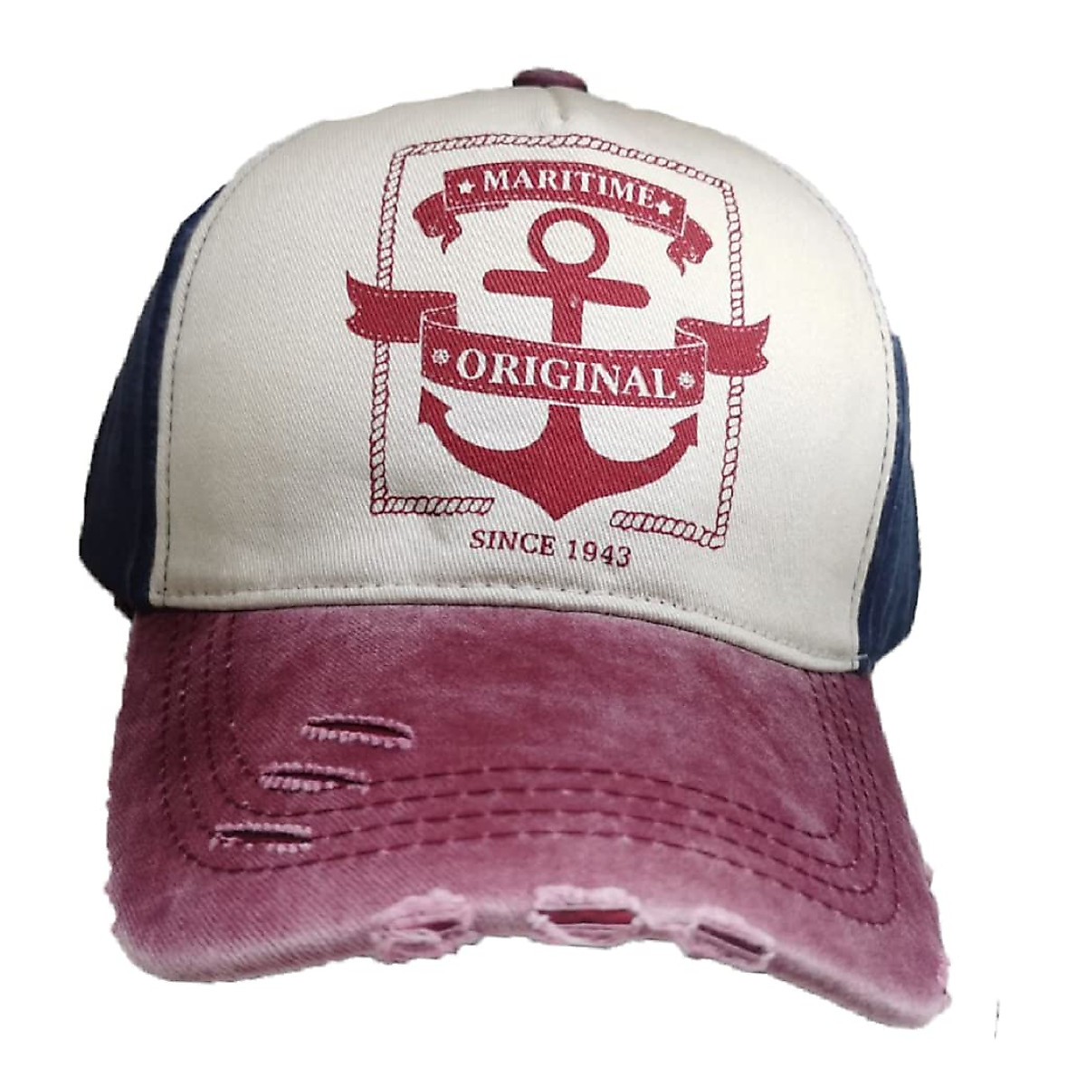 LONGTEN Vintage Baseball Cap Fashion Anchor Pattern Denim Cotton Frayed Edge Sunhat Adjustable Unisex C