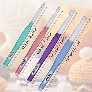 Large Sizes Crochet Hooks 4 pcs Long Crochet Needles Set QLRFFLJOY 8mm 10mm 12mm 15mm Rubber Handle Crochet Hook DIY Yarn Weaving Tools for Knitting Blankets, Shawl and Carpet