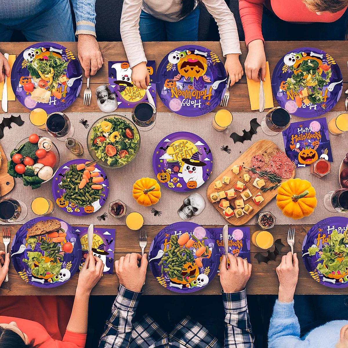 150 Pcs Halloween Plates and Napkins Sets - Cute Happy Halloween Party Supplies Tableware, Halloween Disposable Paper Plates Napkins Set for Halloween Birthday Party Decorations Favors, Serve 50