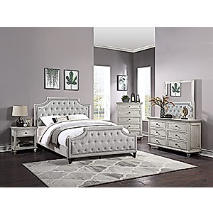 Simple Relax Polyfiber Upholstered Cal. King Bed with Button Tufted Design, Grey