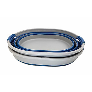 SAMMART 23L (6 Gallons) Collapsible Plastic Laundry Basket - Oval Tub - Foldable Storage Container/Organizer -Portable Washing Tub -Space Saving Laundry Hamper (Grey/Mist Blue (Set of 2))