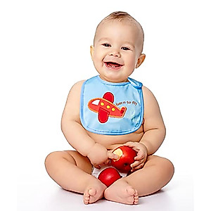 2ooya 7Pcs Cotton Waterproof Baby Bibs Adjustable Hook Loop Closure Infant Bib Unisex Blue Newborn Babies Infant Food Bibs Keepsake Baby Gift for Drooling Feeding Eating Teething, 6-12 Months