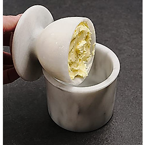 RSVP International White Marble French Butter Pot, Holds One Stick or 1/2 Cup | Made From Natural White Marble | Keep Butter Fresh & Spreadable at Room Temperature in Crock Dish