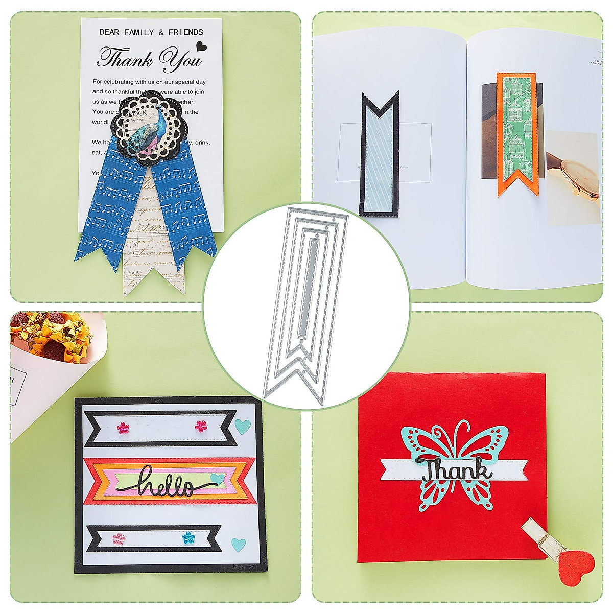 Bookmark Metal Cutting Dies DIY Craft Carbon Steel Embossing Template Metal Cutting Dies Metal Stencils Scrapbooking Tool and Thin Banner Cutting Die for Card Scrapbooking DIY (Classic Style)