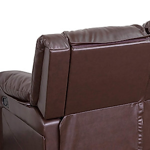 EMMA + OLIVER Brown LeatherSoft Sofa with Two Built-in Recliners