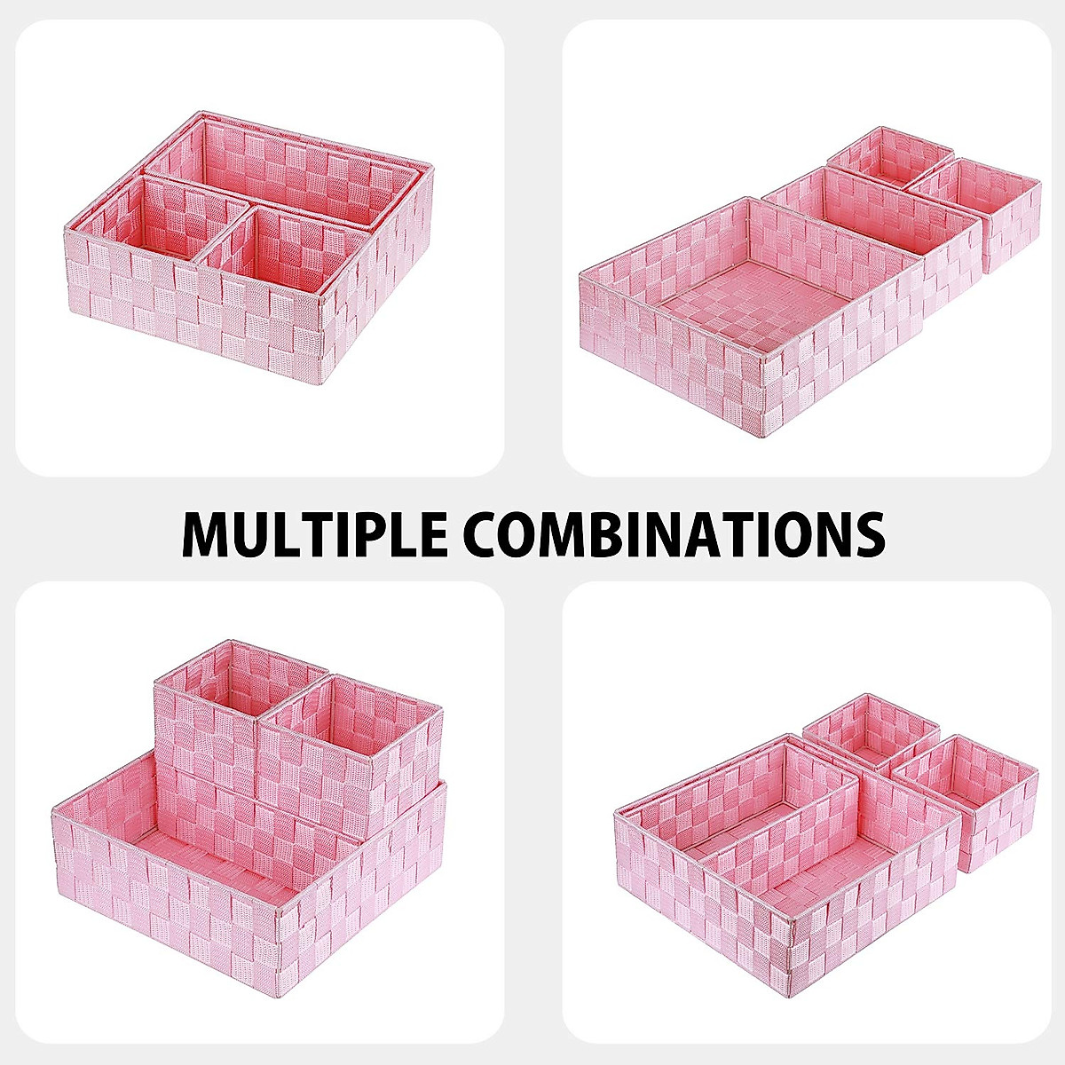 Posprica Woven Storage Baskets for Organizing, Small Baskets Cube Bin Container Tote Organizer Divider for Drawer, Closet, Shelf, Dresser, Set of 4(Pink)