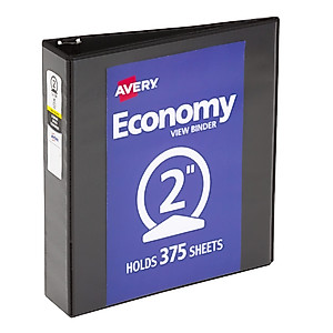 Avery Economy View 3 Ring Binder, 2" Round Rings, 1 Black Binder (05730)