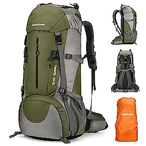 King'sGuard 70L Hiking Backpack with Rain Cover Lightweight Travel Backpack Waterproof Camping Backpack Daypack for Outdoor -Frameless (Army Green)