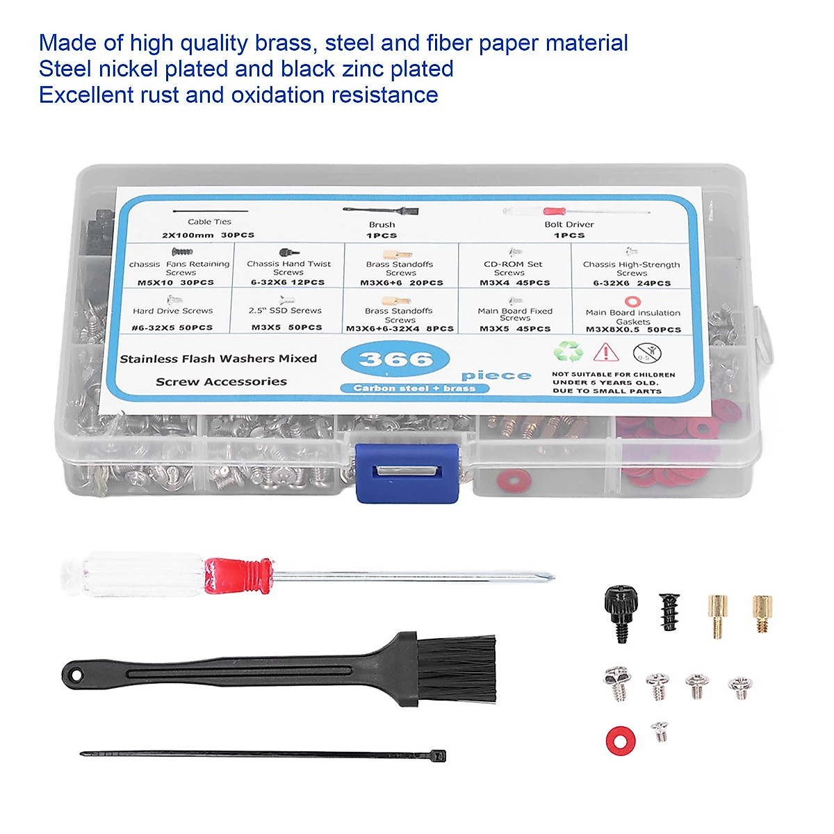 366 Pcs Computer Screw Set Screw Combination Kit Computer Screw Set Motherboard Standoffs Screw Kit with Screwdriver Brush