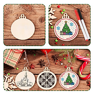 Max Fun 100PCS DIY Wooden Christmas Ornaments Unfinished Predrilled Wood Circles for Crafts Centerpieces Holiday Hanging Decorations in 10 Shapes