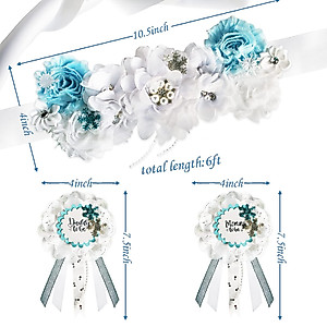 Hombae Frozen Maternity Sash Belt for Baby Shower Blue Snow Flake Mommy To Be & Daddy To Be Badge Corsage Pin Set for Frozen Party Decorations Supplies