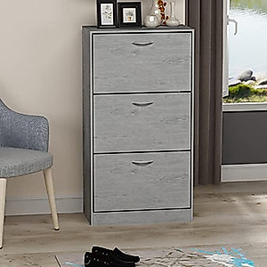 Homsee Modern Shoe Storage Cabinet with 3 Flip Drawers, Wood 3-Tier Shoe Rack Storage Organizer for Entryway, Hallway & Bedroom, Grey (22.4”L x 9.4”W x 42.1”H)