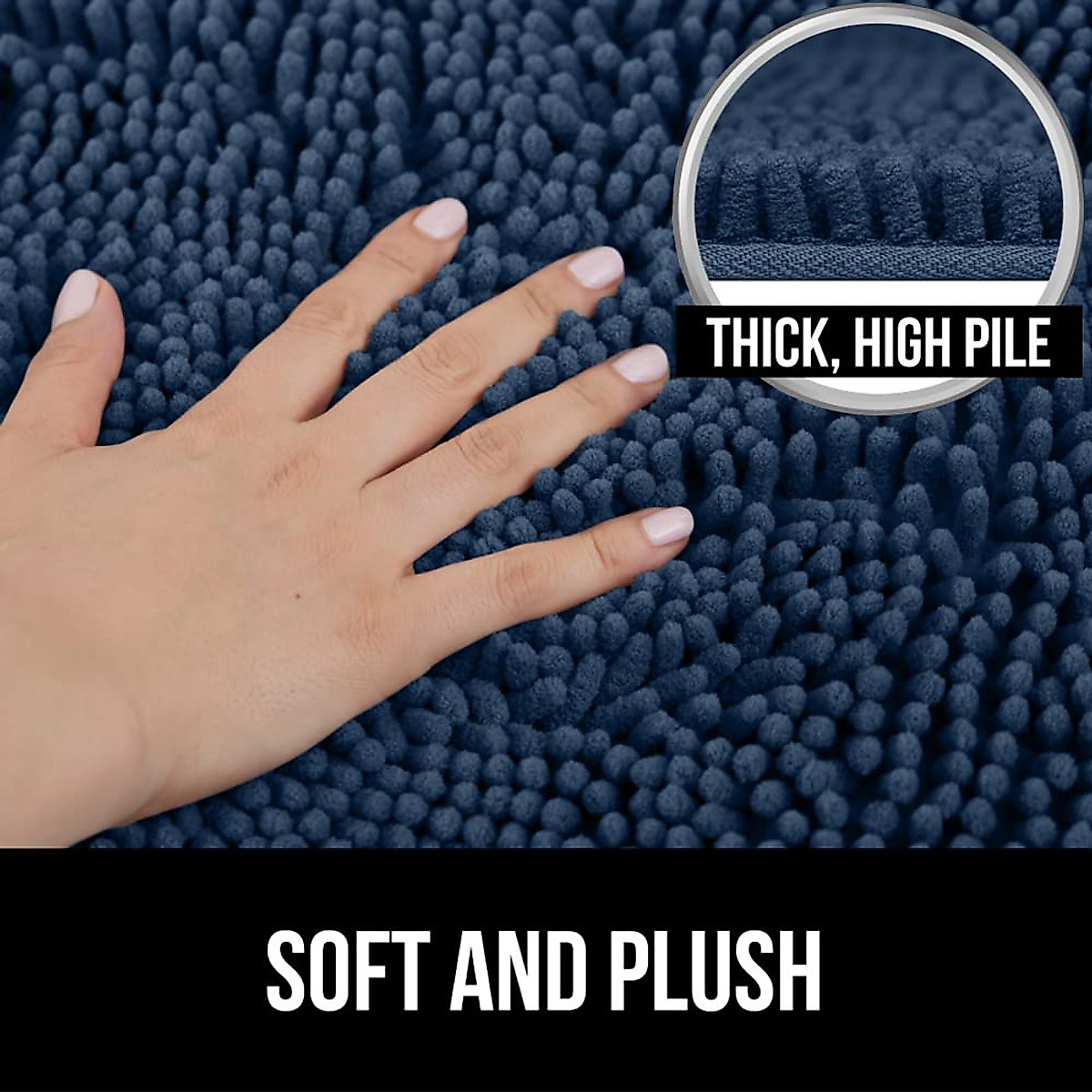 Gorilla Grip Bath Rug and Area Rug Set, Bath Rug Size 36 x 24 in, Shaggy Machine Washable Mats, Area Rug Set Size 22 x 19 x 15 in and 30x20, Absorbent Washable Mats, Both in Navy, 2 Item Bundle
