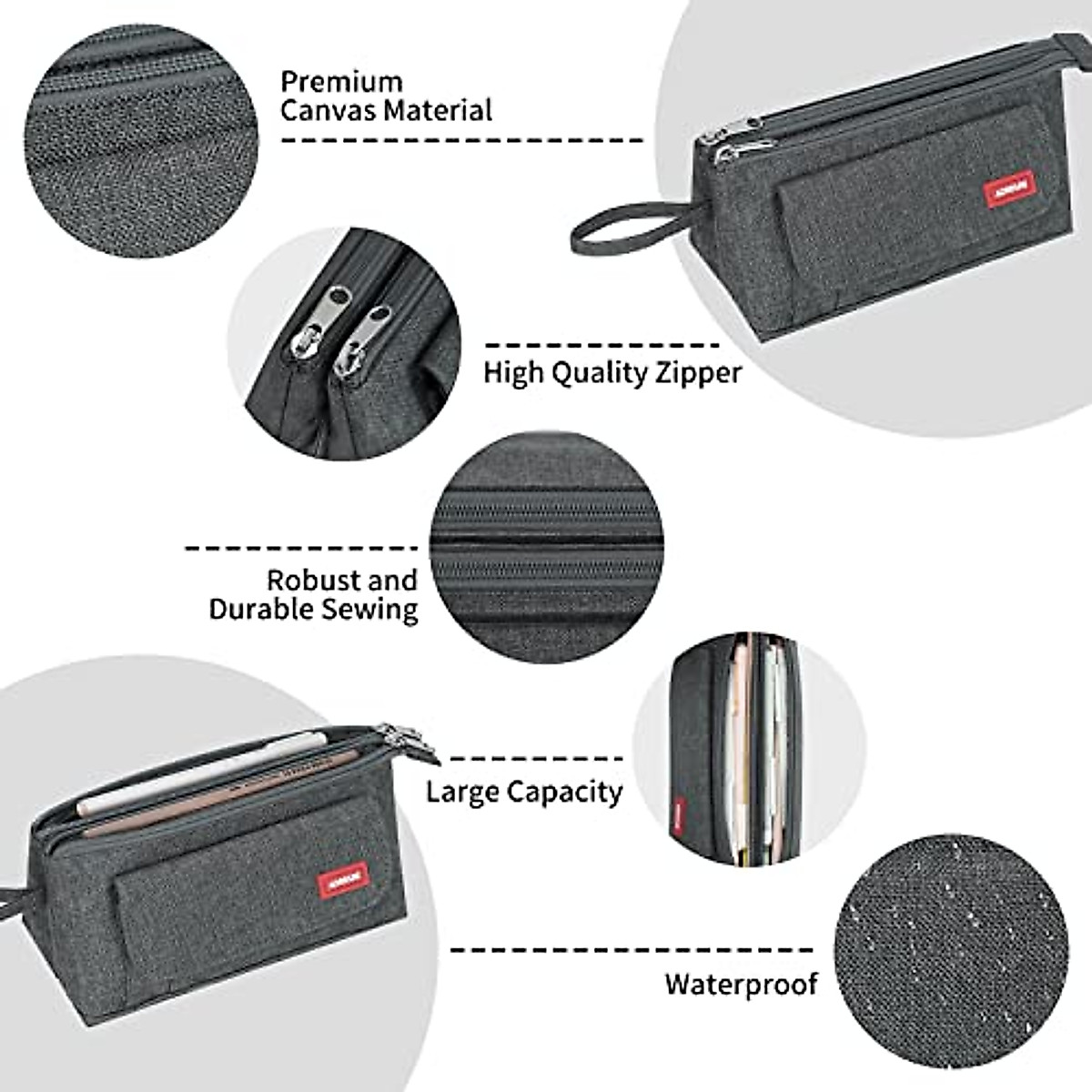 Big Capacity Pencil Case Large Pen Pouch Bag Office College School Travel Organizer Stationery Pouch Zipper Pencil Holder with Easy Grip Handle (Grey)