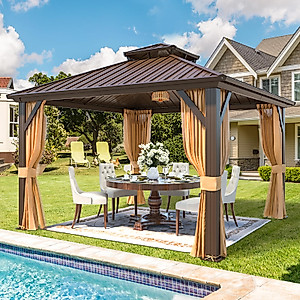 YOLENY 12' x 12' Gazebo, Hardtop Gazebo with Aluminum Frame, Double Galvanized Steel Roof, Curtains and Netting Included, Metal Gazebos Pergolas for Patios, Garden, Lawns, Parties
