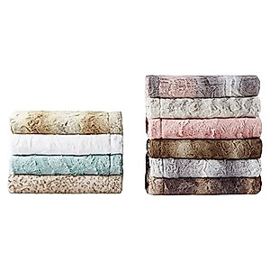 Madison Park Zuri Soft Plush Luxury Oversized Faux Fur Throw Animal Stripes Design, Faux Mink On The Reverse, Modern Cold Weather Blanket for Bed, Sofa Couch, 60x70", Grey