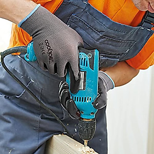 COOLJOB Large Size 10 Pairs Safety Work Gloves, Blue Gray, Nitrile Rubber Coated, Non-slip, Oil Resistant, Hand-friendly, Multi-purpose, Machine Washable