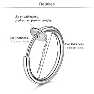 MODRSA Fake Nose Ring Hoop Faux Nose Ring Spring Hoop Fake Nose Piercing Clip on Nose Hoop Fake Lip Earrings Fake Cartilage Conch Non Piercing Jewelry for Women