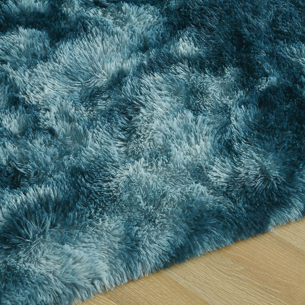 DweIke Fluffy Modern Area Rugs for Living Room Bedroom, 3x5 ft Plush High Pile Rug for Kids Girls Room Nursery Home Decor, Upgrade Non-Slip Girls Bedroom Soft Indoor Rug, Tie-Dyed Peacock Blue
