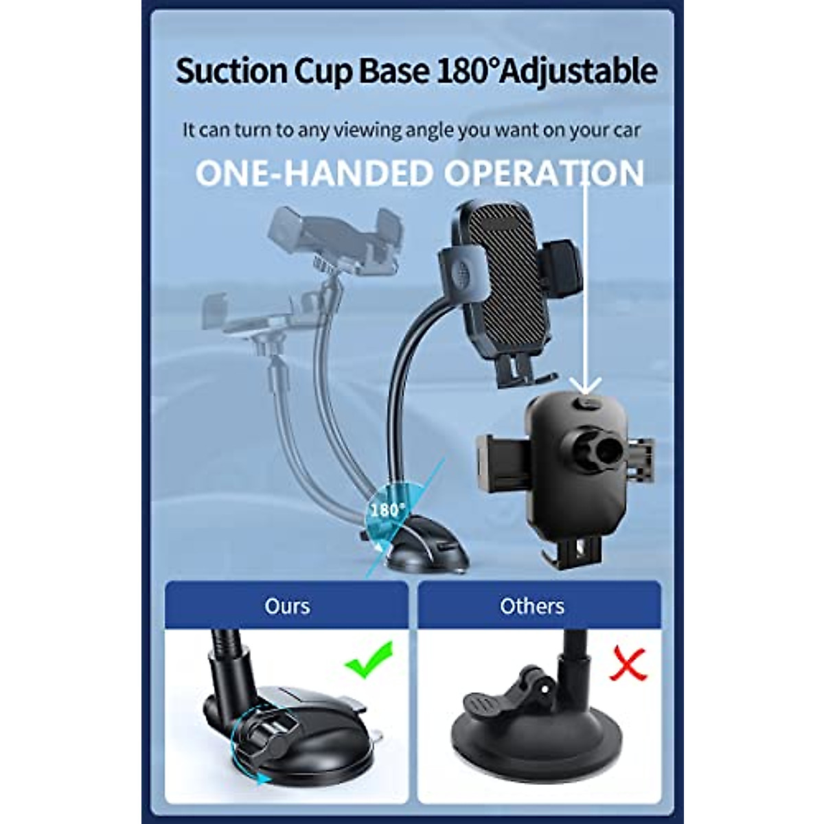 Cell Phone Holder for Car, Car Phone Holder Mount Long Arm for Truck Car Dashboard Windshield Air Vent Sturdy Phone Holder Strong Suction Anti-Shake Stabilizer for iPhone 14 13 12 Pro Max ,Samsung S21