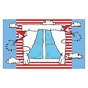 Funnytree Cartoon Window Kite Photography Backdrop Red White Stripes Background Kid Birthday Party Decoration Banner Supplies Photo Booth 5x3FT