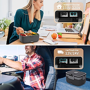 Geveniss Electric Lunch Box Food Heater with 2L Stainless Steel & 1L PP Fruit Container Bento Box, 90W (12V/24V/110V) Fast Heating Food Warmer for Car/Truck/Office Use, Ideal for Men, Women, Adults