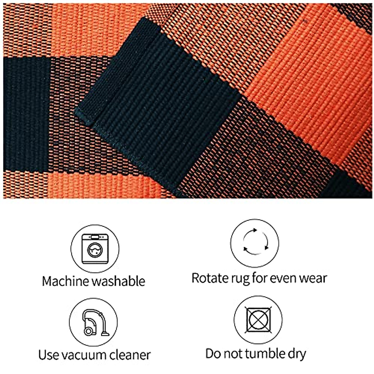 SEEKSEE Cotton Buffalo Plaid Rug 27.5"x43" Orange and Black Hand Woven Checked Rug Washable Doormats Indoor Outdoor Rugs for Layered Front Door Mats, Porch, Kitchen, Farmhouse, Entryway