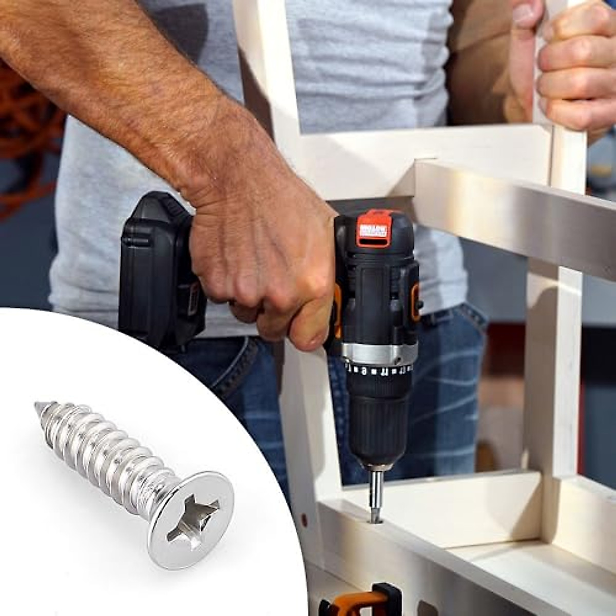 RoyceMart #10 x 3/4" (100 pcs) Stainless Flat Head Phillips Drive Sheet Metal Tek Screws, 304 (18-8) Stainless Steel Screw for Wood, Countersunk Head Wood Screw, Self Tapping Screws