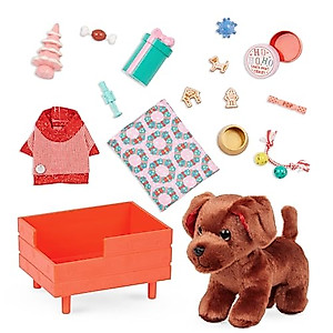 Glitter Girls – Holiday Puppy Set – 18pcs Accessory Set & 6-inch Plush – Dog Bed & Sweater – Pillow, Jingle Bells & More – 3 Years + – Cocoa & Holiday Pup Set