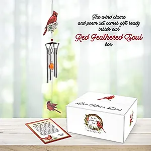 Lola Bella Gifts and Spoontiques Cardinal Wind Chime and Red Feathered Soul Poem Card Red Box Sympathy Grief Memorial Gift