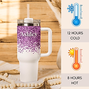 Personalized 40 oz Tumbler With Handle And Straw Lid Glitter - Dishwasher Safe Stainless Steel Insulated Travel Mug - Custom Name Tumbler Gift For Women Mom Friend Teacher Nurse Her Birthday Christmas