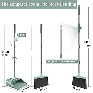 Broom and Dustpan Set, Broom Dust pan, Dustpan with Long Handle, Broom with Dustpan, Broom and Dustpan Set for Home, Dustpan Comb, Broom with Dustpan Combo Set(Jade Green)