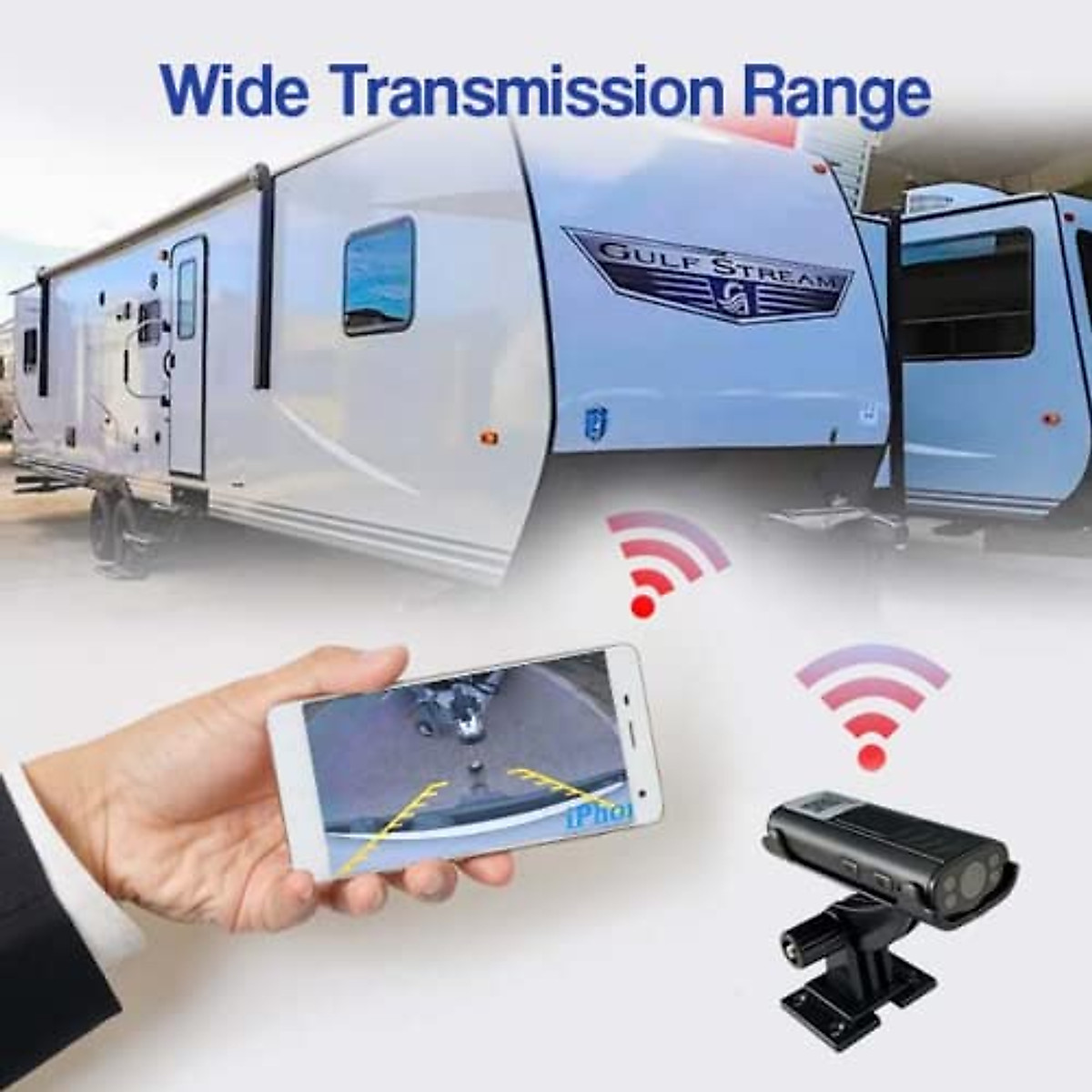 RVsTrailer™ Reverse Hitch Guide Camera Magnetic Wireless Backup & Hitch Camera Cam Reverse Camera Set (Camera + Holder + USB Cable + Instructions)