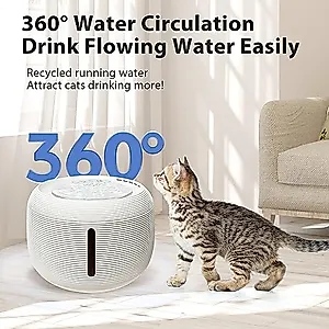 YDRQEA Cat Water Fountain, Water Fountain for Cats Inside Ultra Quiet Pet Water Fountain for Cats, 84 fl oz/2.5L Automatic Cat Drinking Fountain White, 2 Pack Filters.