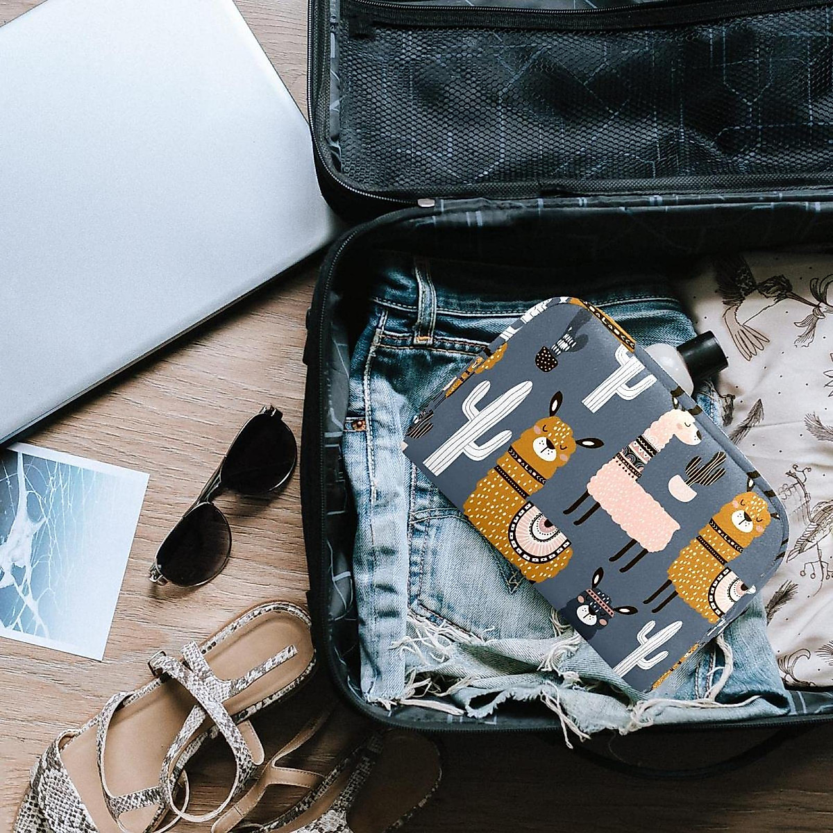 TBOUOBT Cosmetic Travel Bags, Makeup Case, Makeup Bag for Toiletries, Llama Cactus Cartoon