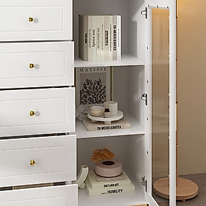 Homsee Storage Cabinet with 5 Drawers, Shelves & Glass Door, Sideboard Buffet Cabinet with Metal Legs, Modern Wood Display Cabinet for Living Room, Bedroom & Hallway, White (31.5”W x 15.7”D x 47.2”H)