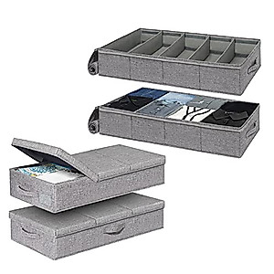 punemi 2 Pack Underbed Storage& 2 Pack Under the Bed Clothes Storage Bin, Linen Foldable Profile Stackable Storage Drawer Organizer Bins Box for Blanket Shoe Toy