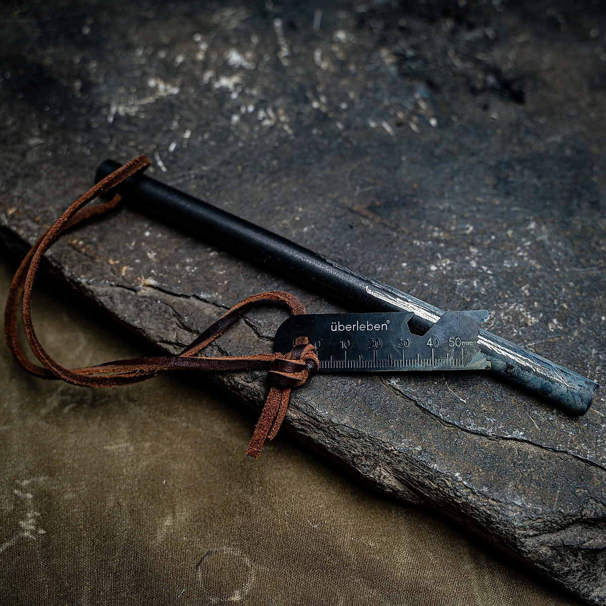 überleben Ferro Rod Fire Starter for Survival w/Multi-Tool Fire Striker, Lanyard - 8" Long, 1/2" Thick Fire Steel, 20,000 Strikes - Waterproof Flint and Steel - Camping Fire Starter Rod