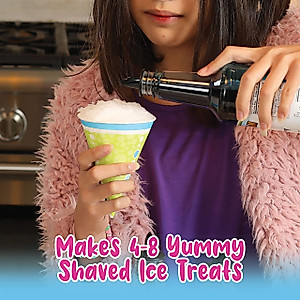 Hawaiian Shaved Ice Snow Cone and Shaved Ice Machine with Blade Adjustment Knob and 5 Reusable Plastic Ice Cups Bundled with 3 Flavor Quart Pack of Cherry, Grape, and Blue Raspberry