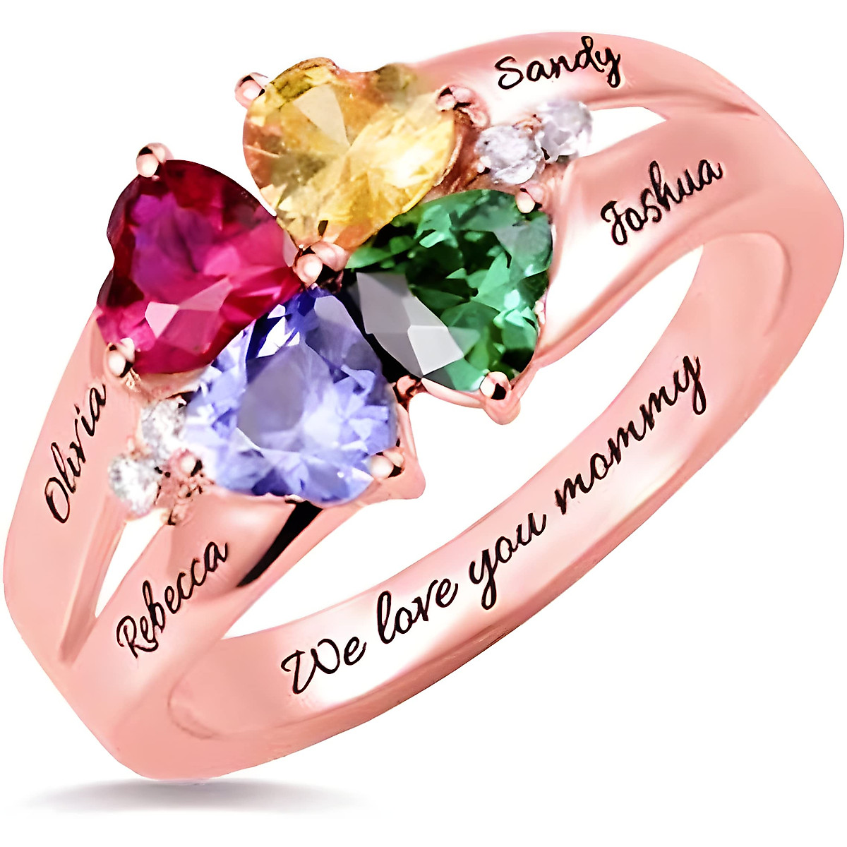 Personalized 4 Birthstone Rings for Mothers 925 Sterling Silver Birthday Mothers Day Gifts, Mothers Rings Family Rings with Birthstones for Mom Custom Birth Stone Rings for Women Grandma Wife Nana