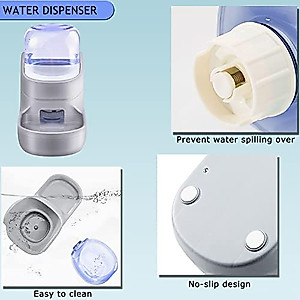 Automatic Pet Feeder and Waterer Cat Dog Gravity Food Bowl Set 3.8 L with 1 Water Dispenser and 1 Food Feeder for Small, Medium & Big Pets (Gray)